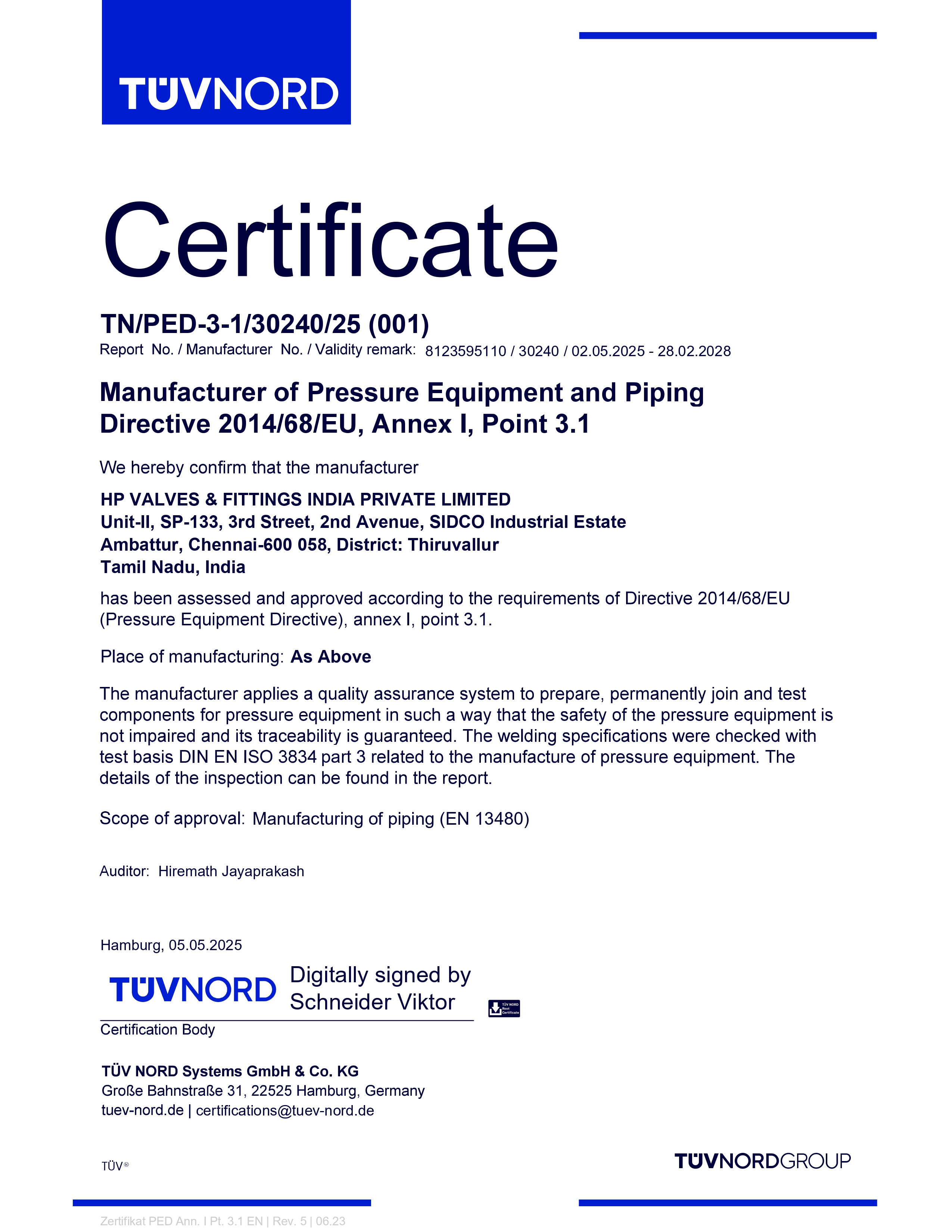 Product Qualification Certification | Valves and Fittings | Leading ...