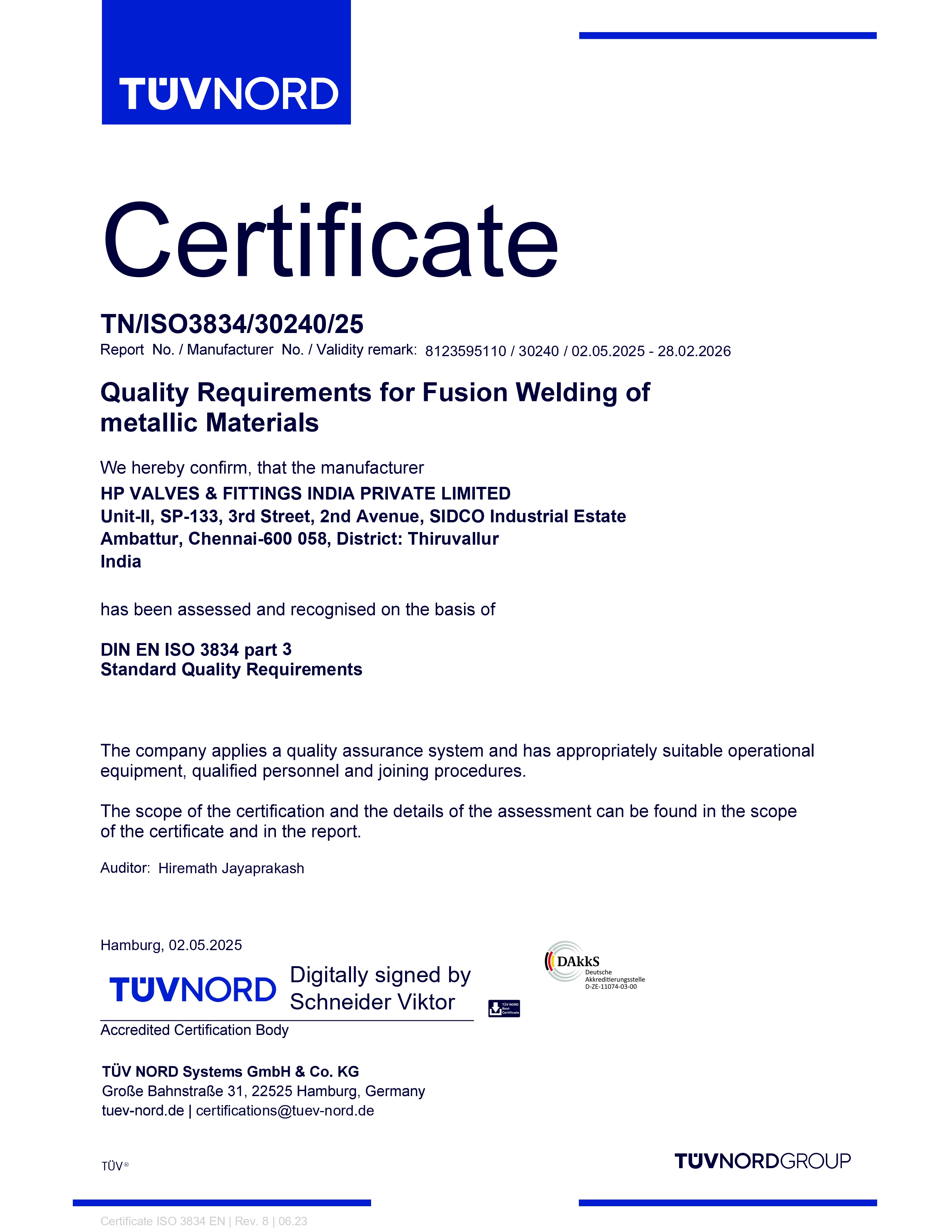 Product Qualification Certification | Valves and Fittings | Leading ...